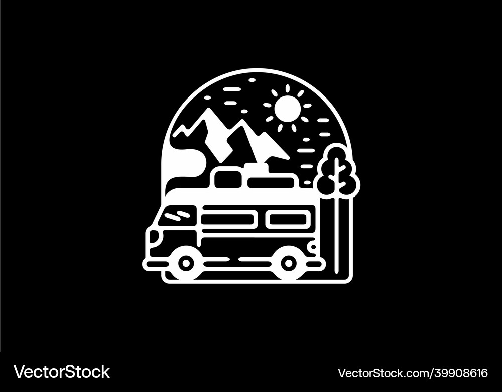 Line art of camper van Royalty Free Vector Image