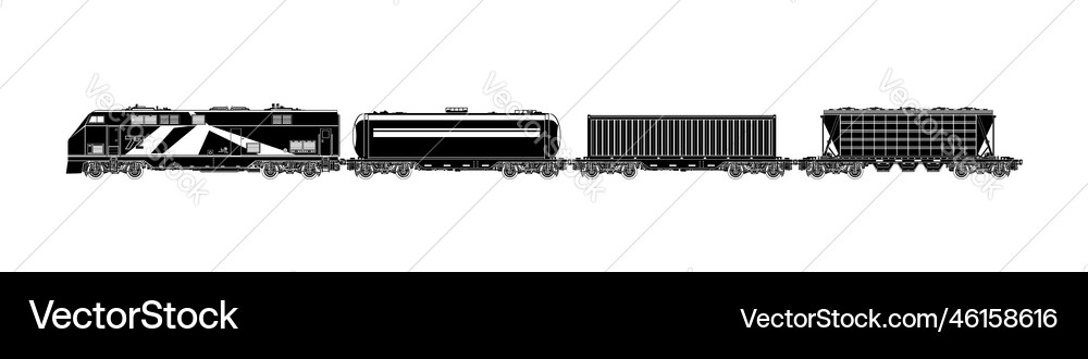 Locomotive silhouette with wagons Royalty Free Vector Image