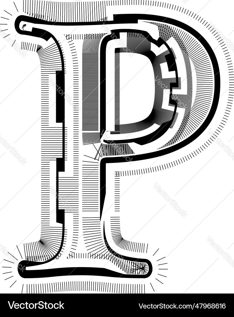 Modern abstract striped design with lines letter p