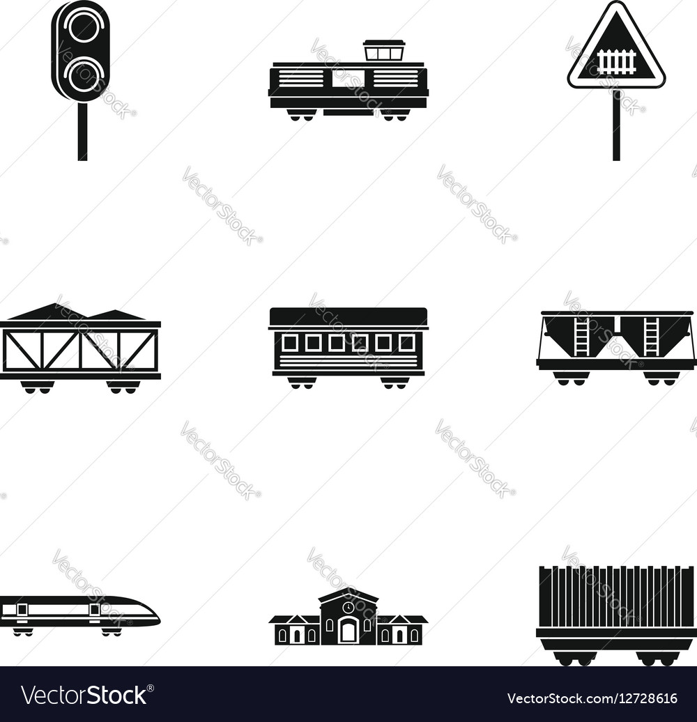Railway transport icons set simple style Vector Image