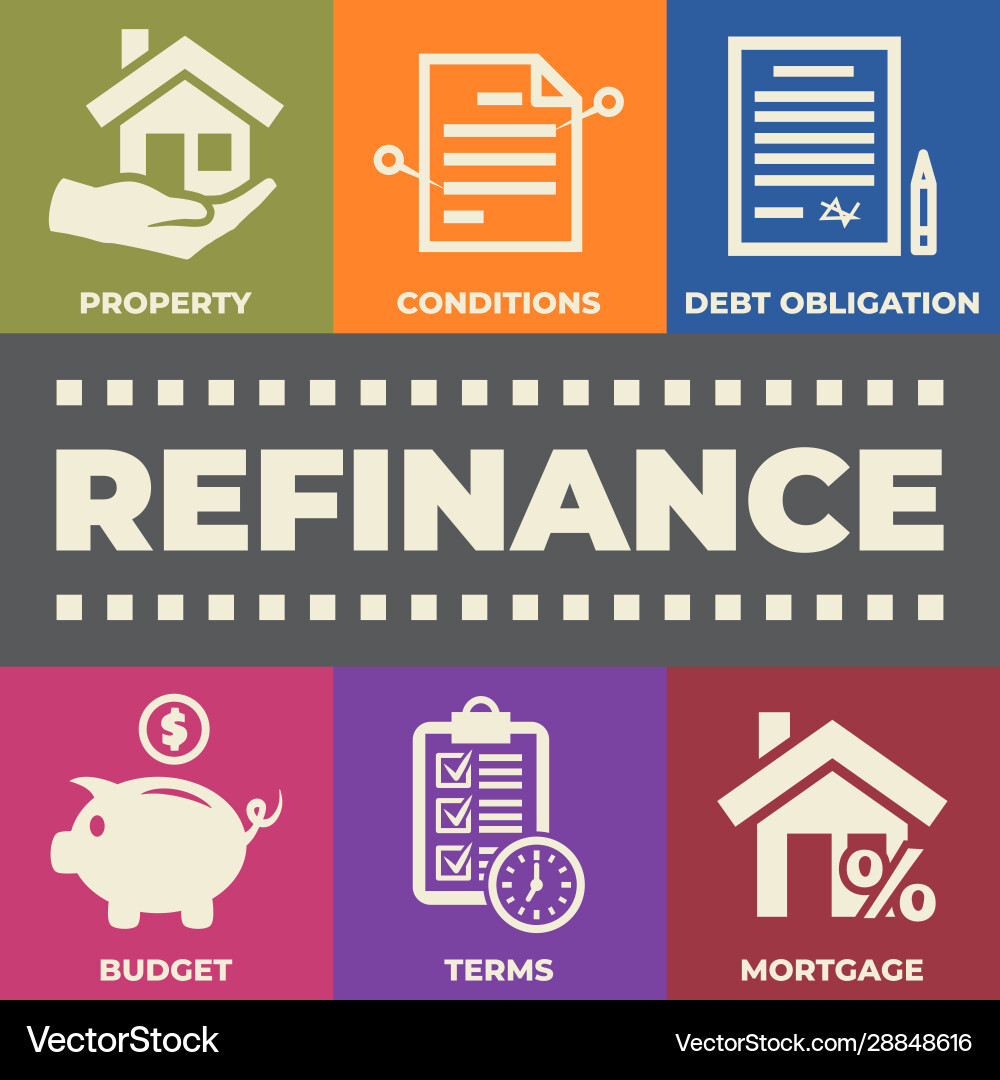 Refinance concept with icons and signs Royalty Free Vector