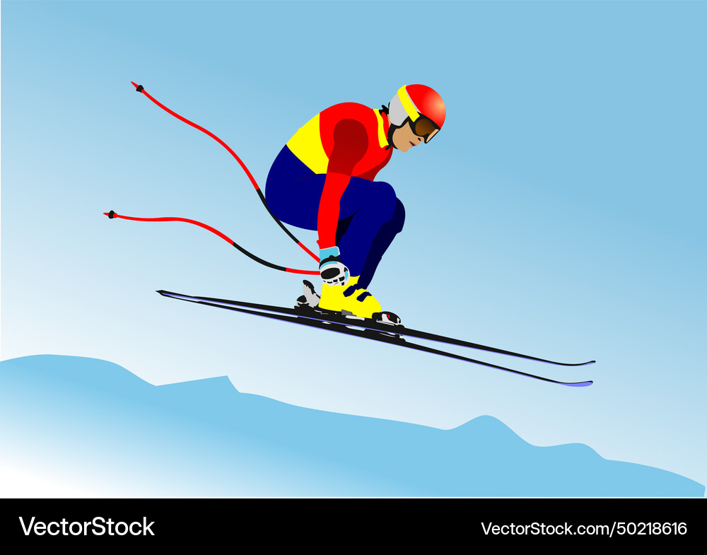 Skier skiing downhill 3d color Royalty Free Vector Image