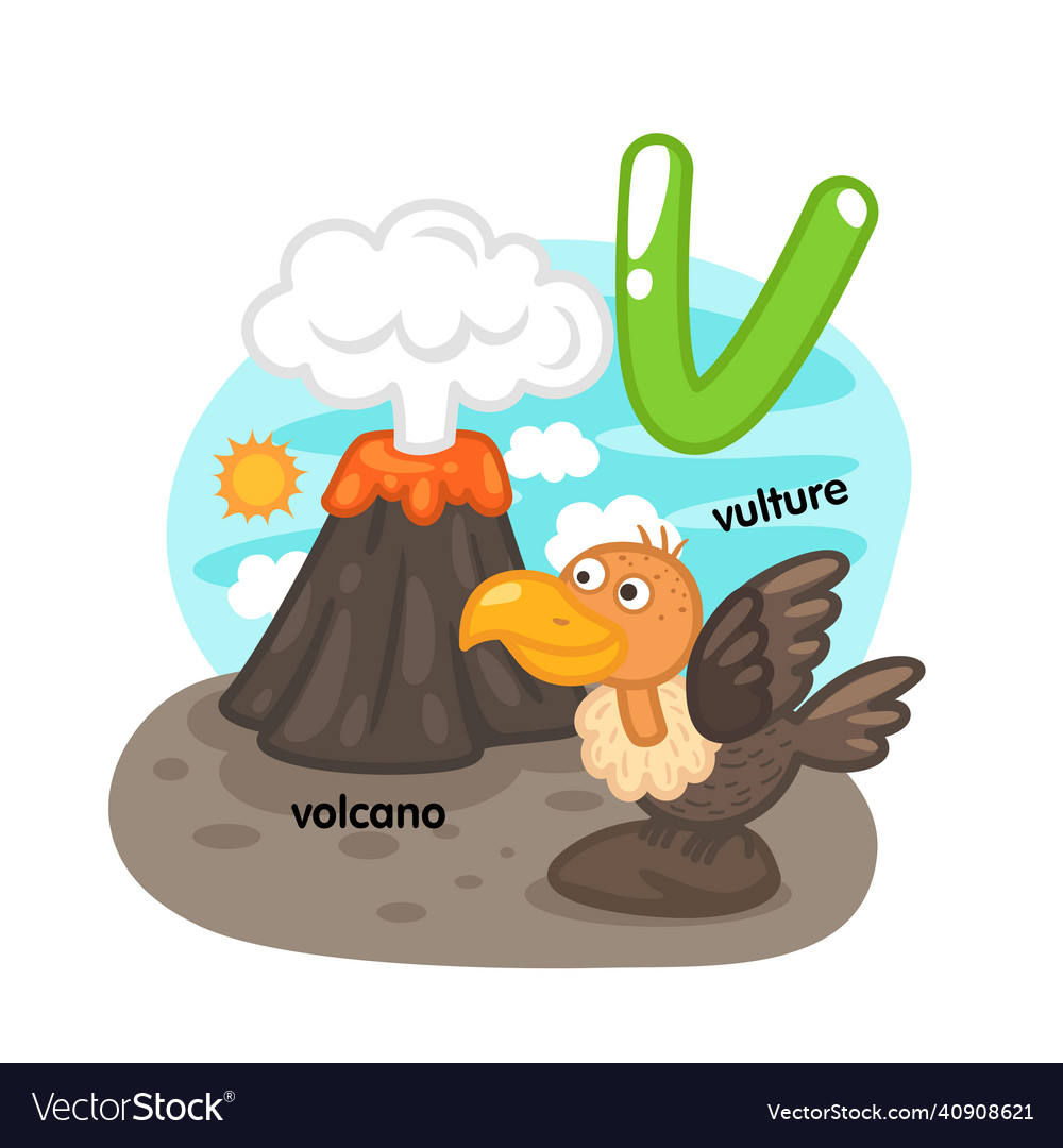 Alphabet isolated letter v-volcano-vulture Vector Image
