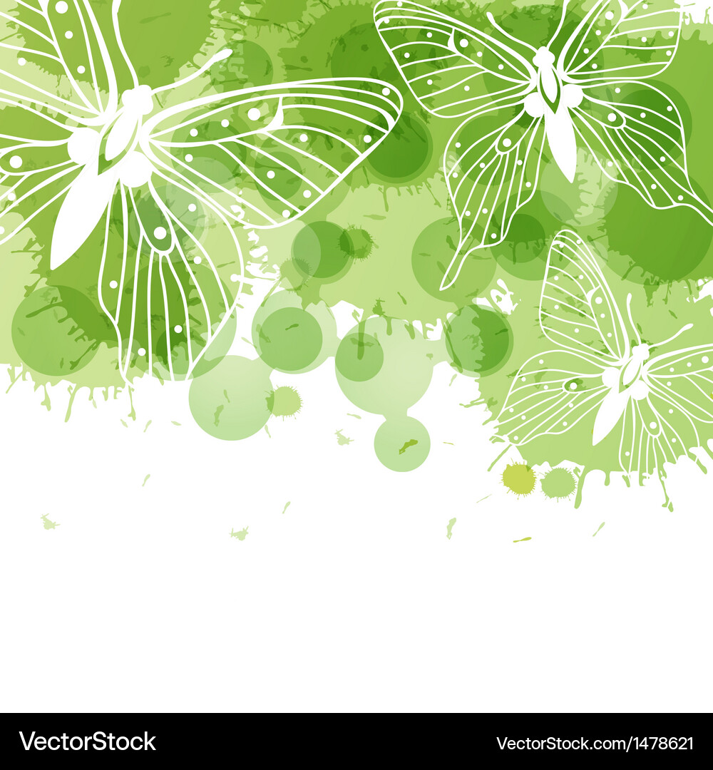 Beautiful background with butterflies and green Vector Image