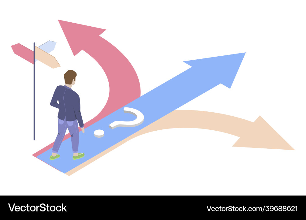 Businessman choosing path standing at crossroads Vector Image