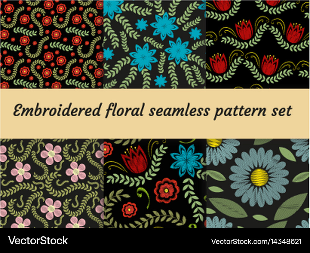 Embroidery trendy floral seamless pattern flowers Vector Image