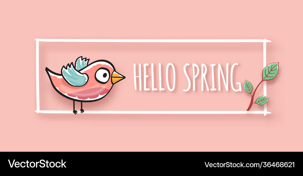 Hello spring label with birds and flowers Vector Image