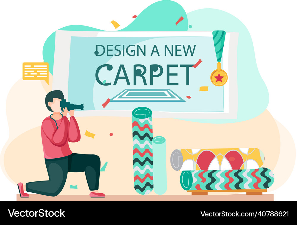 Manufacture of carpets man working on design Vector Image