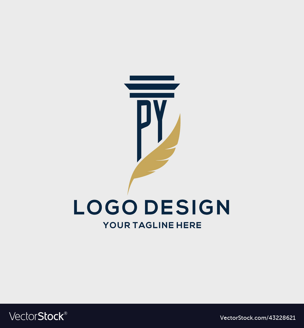 Py monogram initial logo with pillar and feather Vector Image