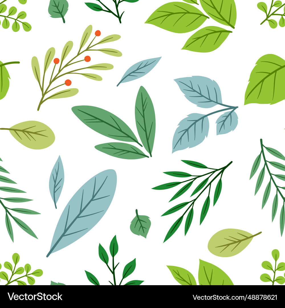 Seamless pattern of sprigs with green leaves Vector Image