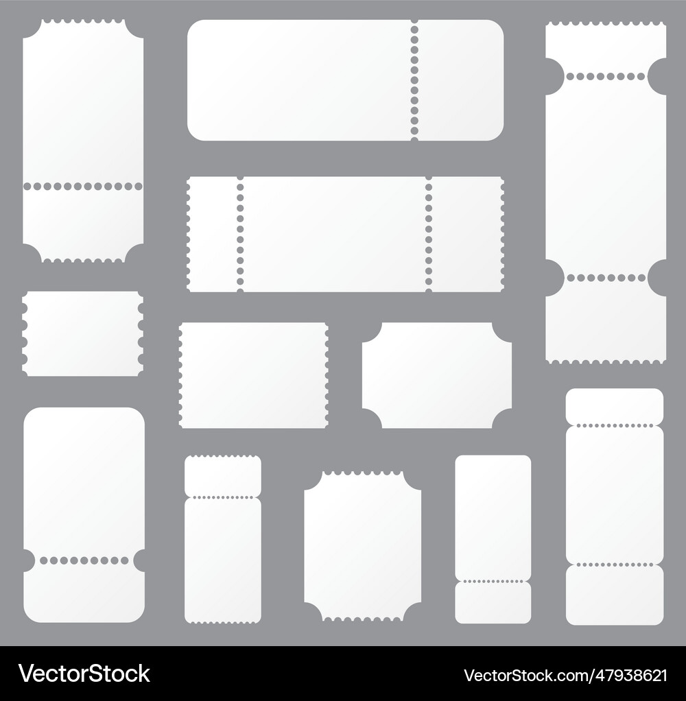 Set blank ticket template concert ticket lottery Vector Image