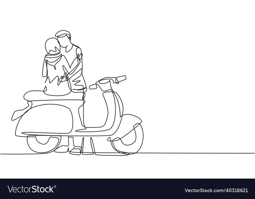 Single One Line Drawing Back View Arabic Couple Vector Image