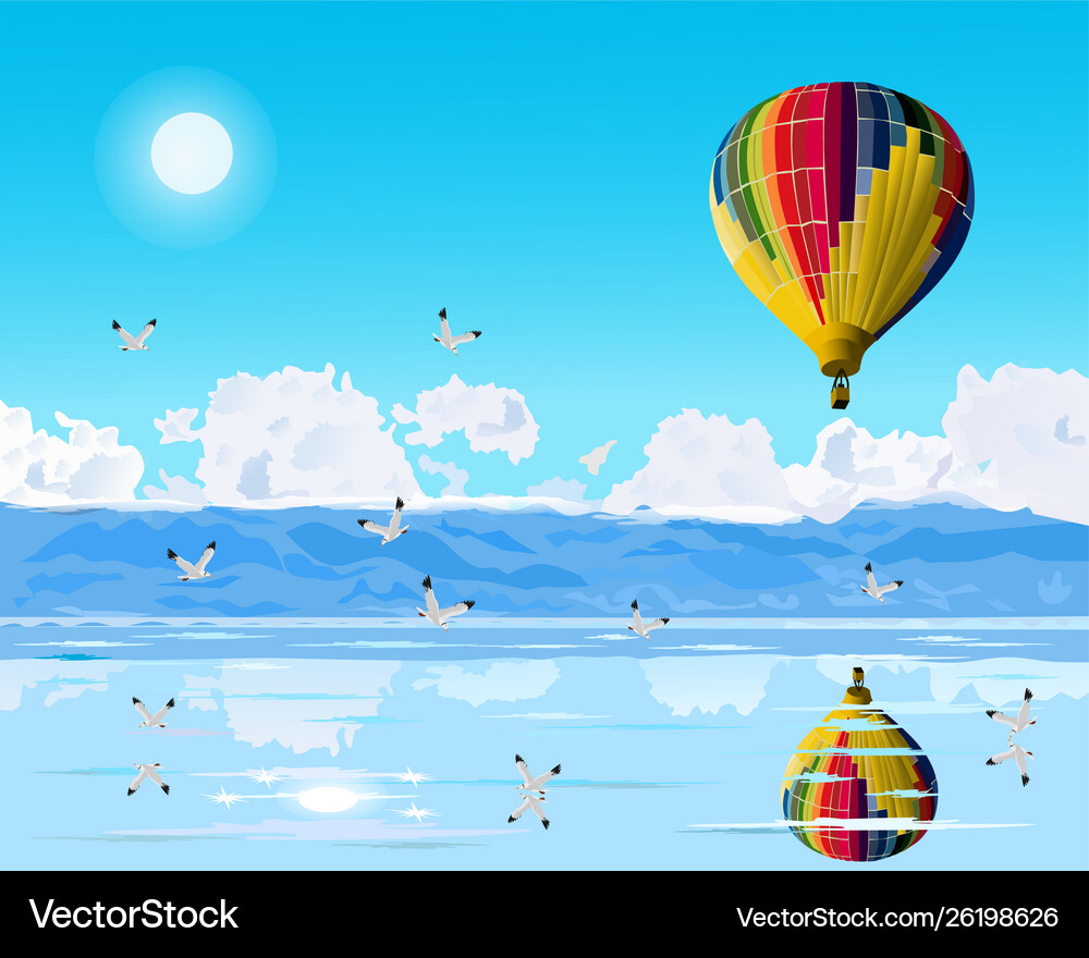 Balloons are floating over sea Royalty Free Vector Image