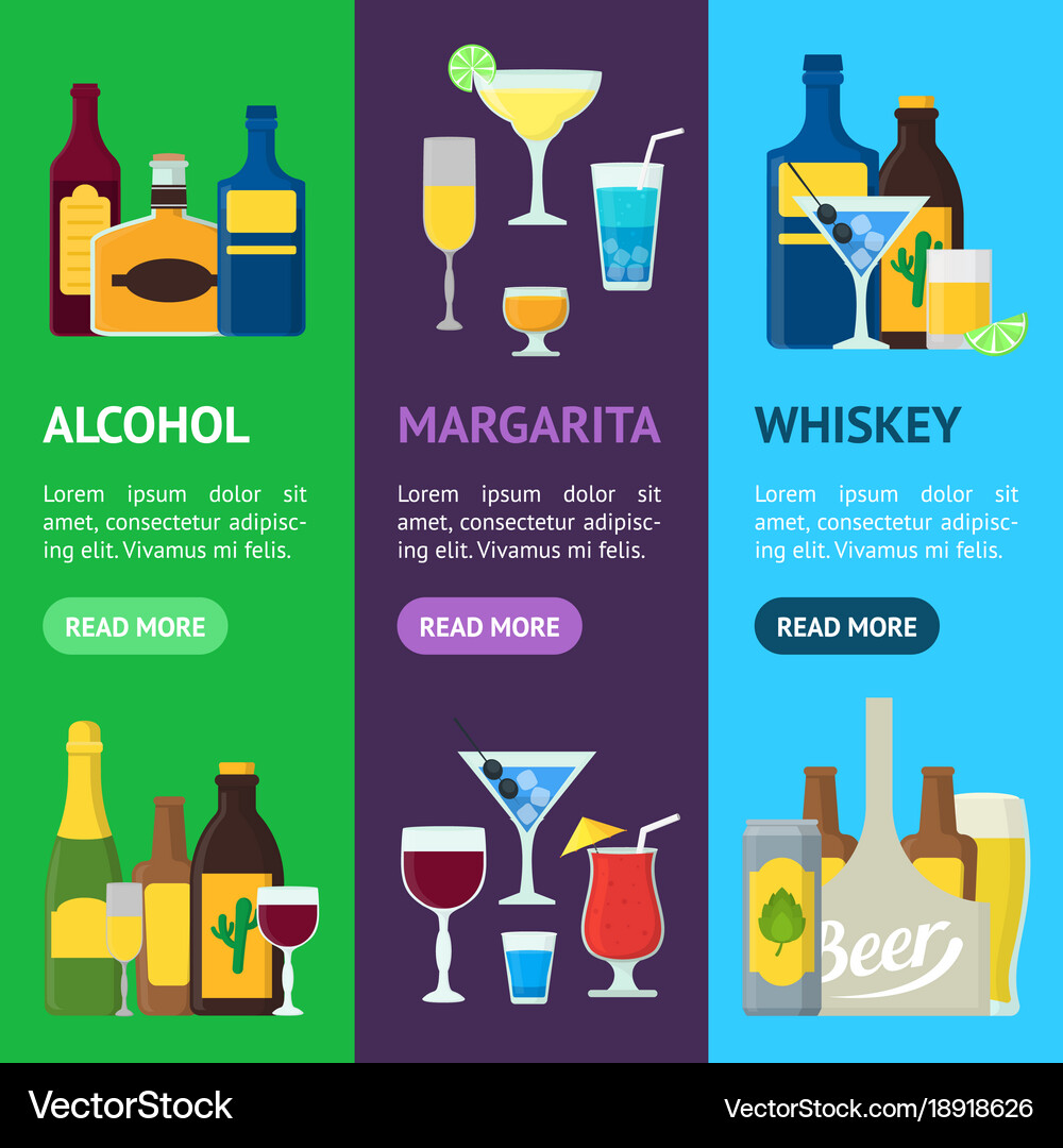 Cartoon alcoholic beverages banner vertical set Vector Image