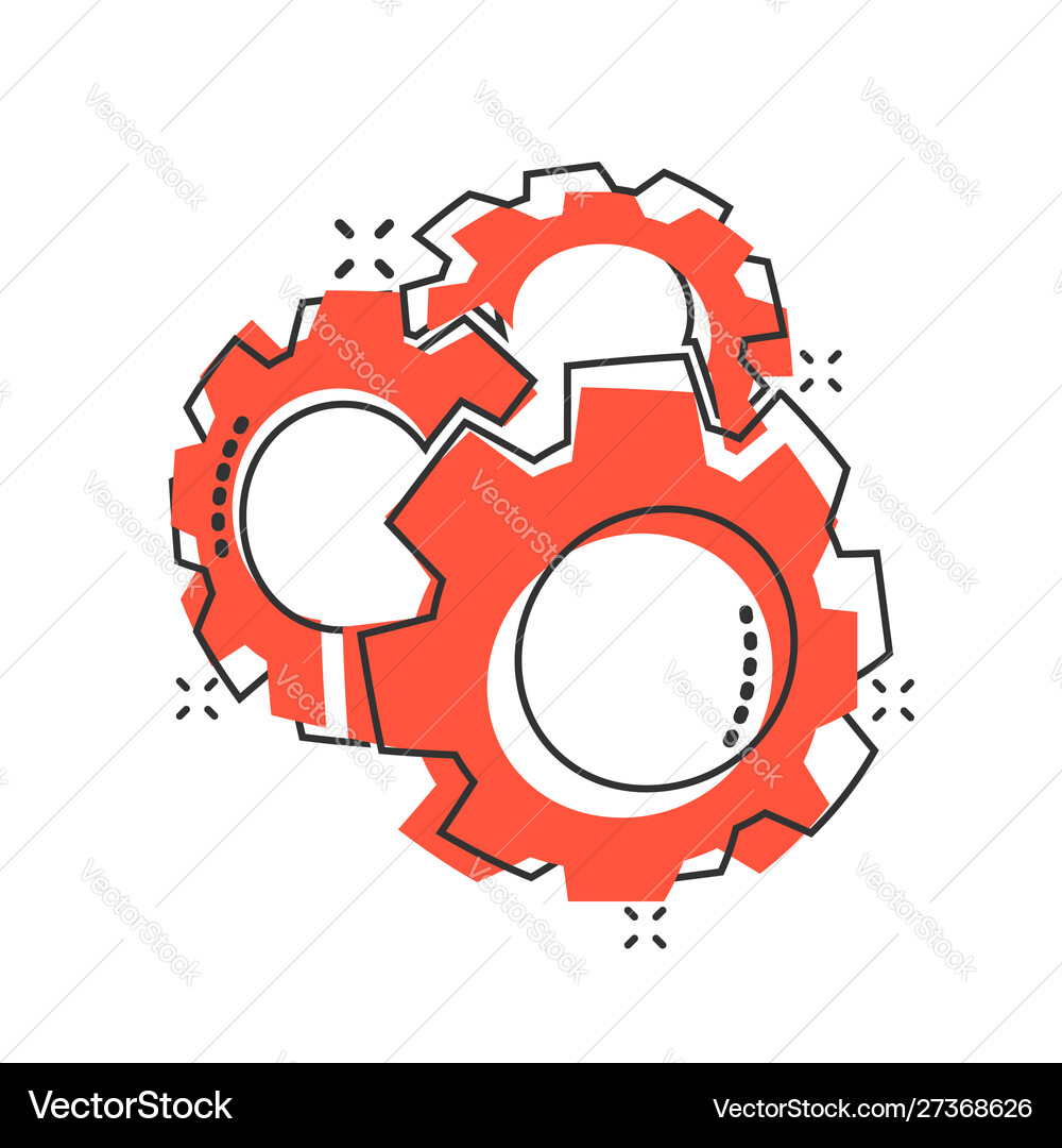 Cartoon gear icon in comic style cog wheel Vector Image