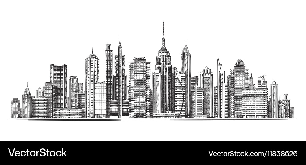 City architectural modern buildings in panoramic Vector Image