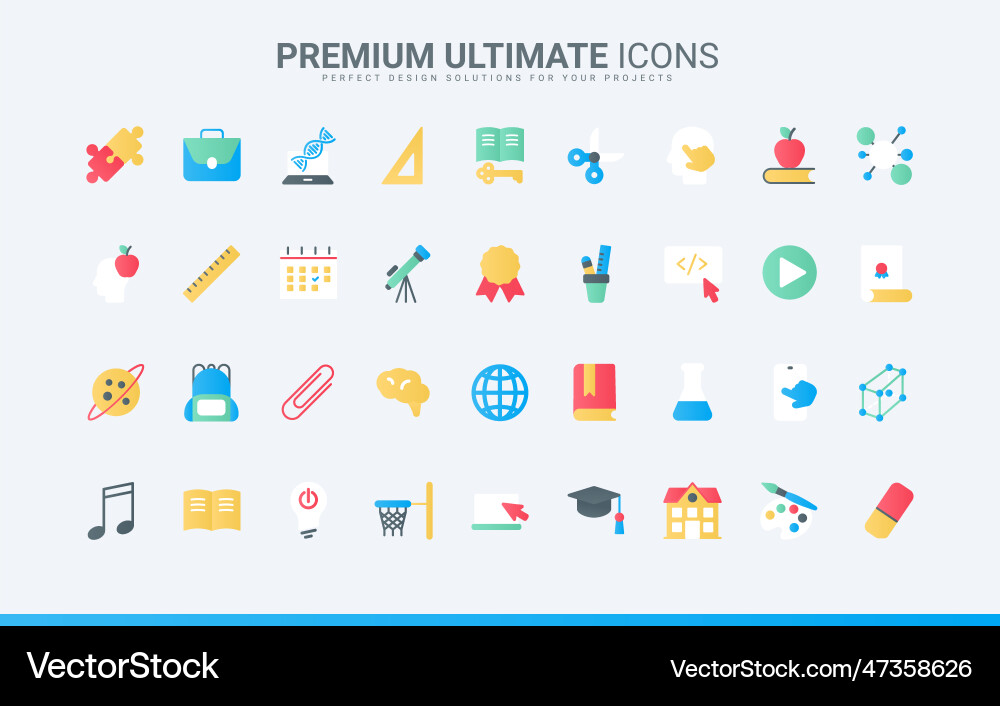 Education trendy flat icons set school Royalty Free Vector