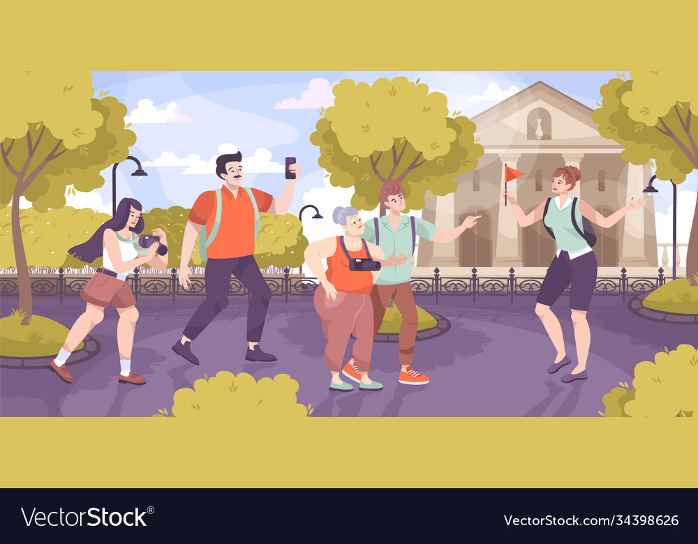 Guide excursion flat composition Royalty Free Vector Image