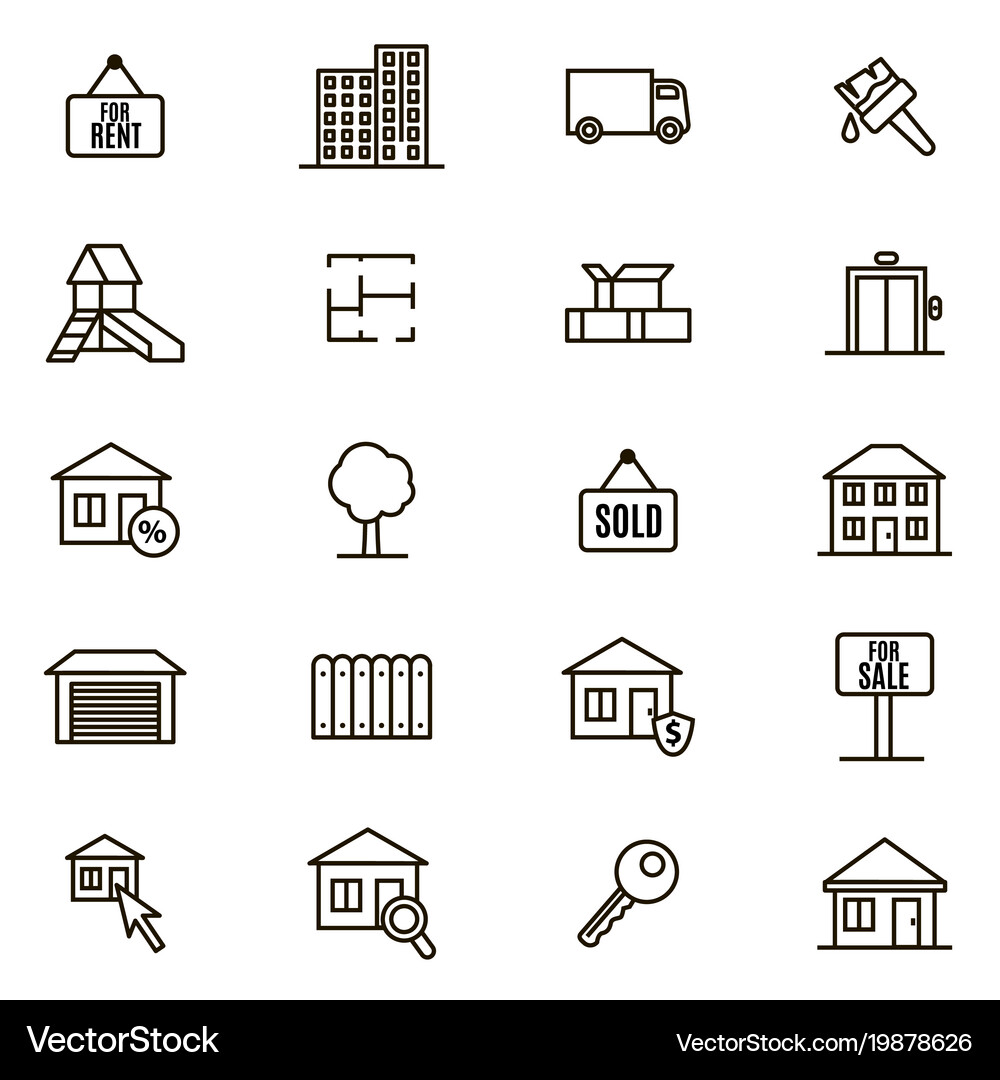 Real estate signs black thin line icon set Vector Image
