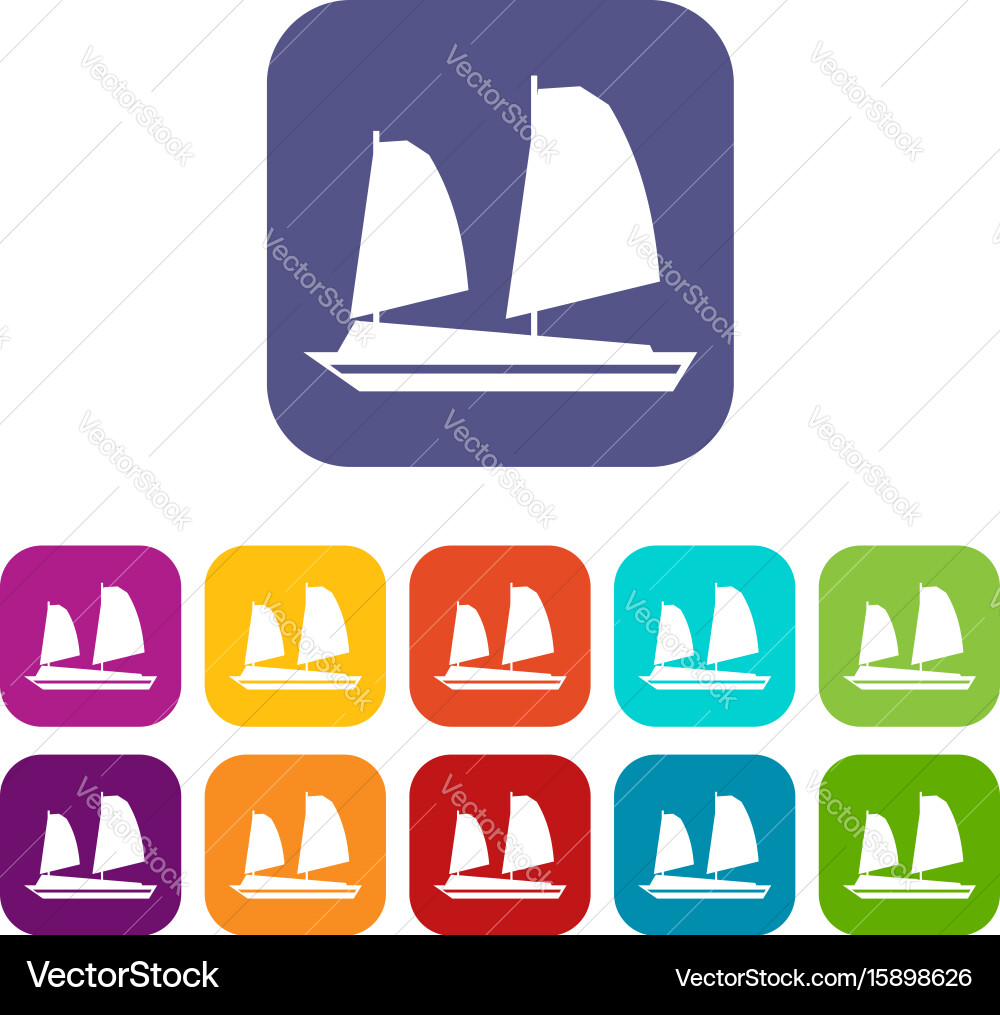 Vietnamese junk boat icons set Royalty Free Vector Image