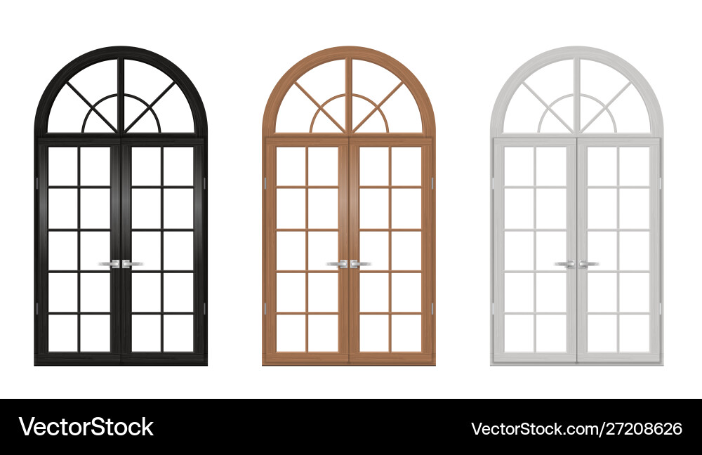 Wooden vintage arched doors set Royalty Free Vector Image