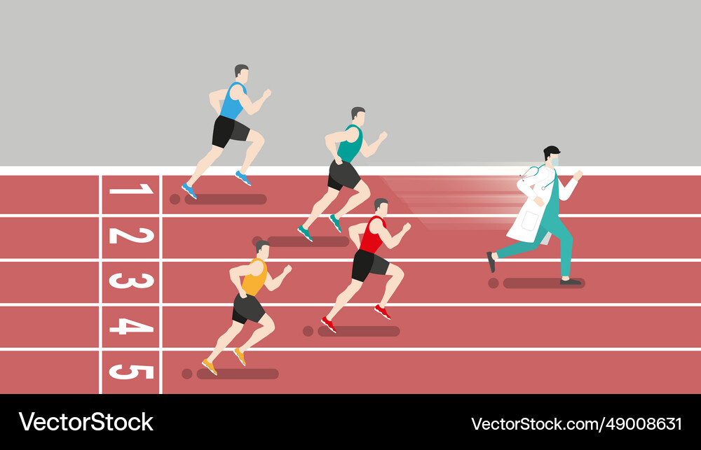 Faster doctor running win over runners athlete Vector Image
