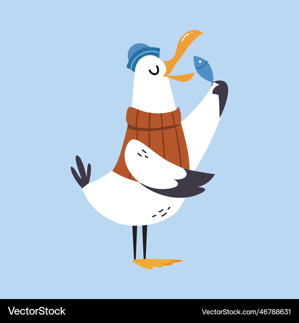 Gull character with webbed feet wearing sweater Vector Image
