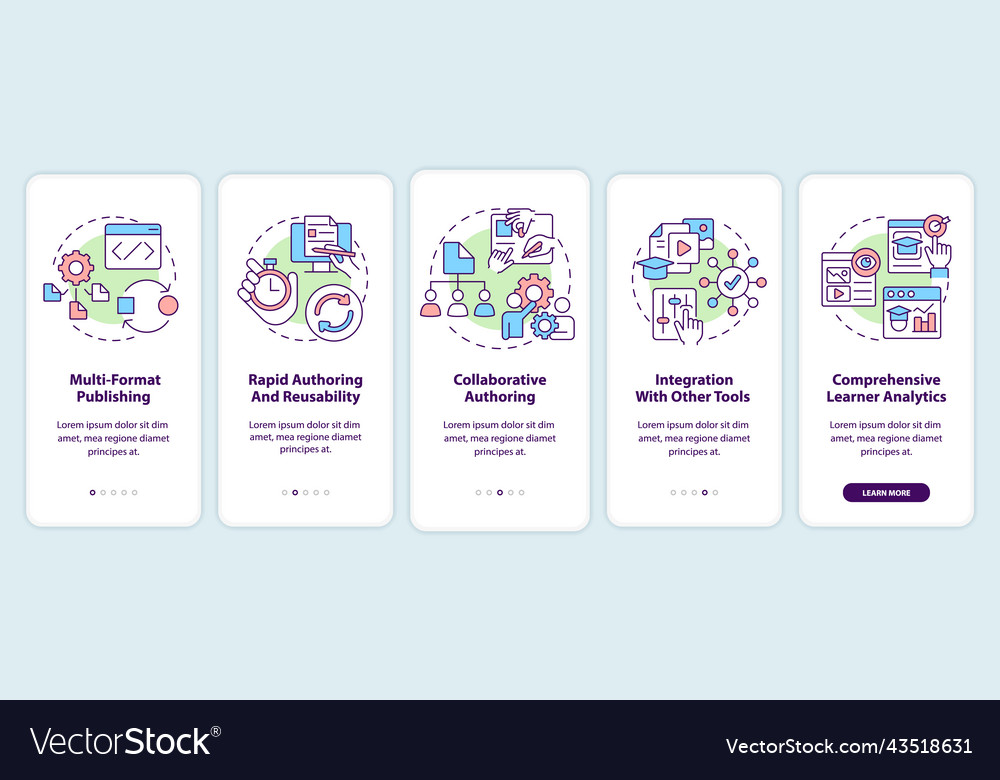 Lcms Features Onboarding Mobile App Screen Vector Image
