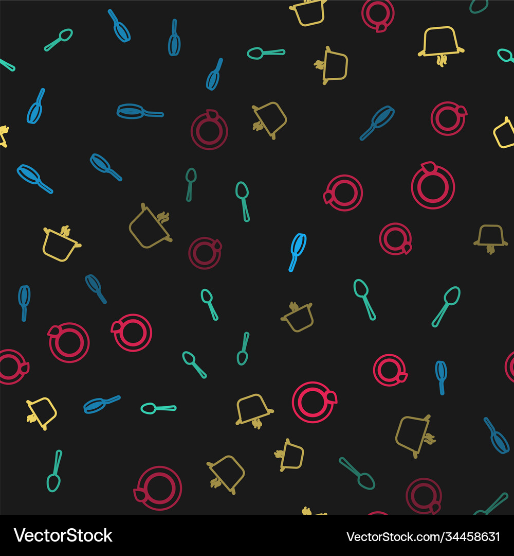 Set line frying pan spoon cooking pot Royalty Free Vector