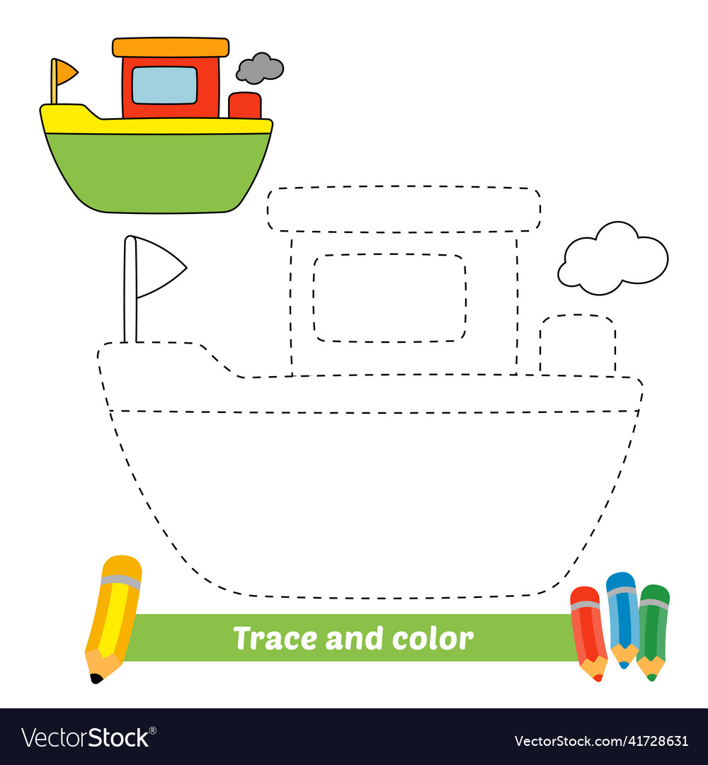 Trace and color for kids boat Royalty Free Vector Image Trace and color for kids boat Royalty Free Vector Image
