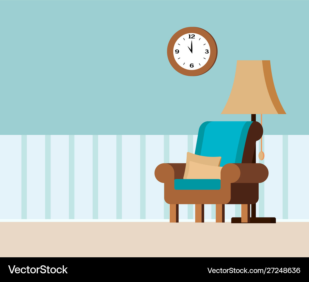 Cozy home interior background with wallwatch lamp Vector Image