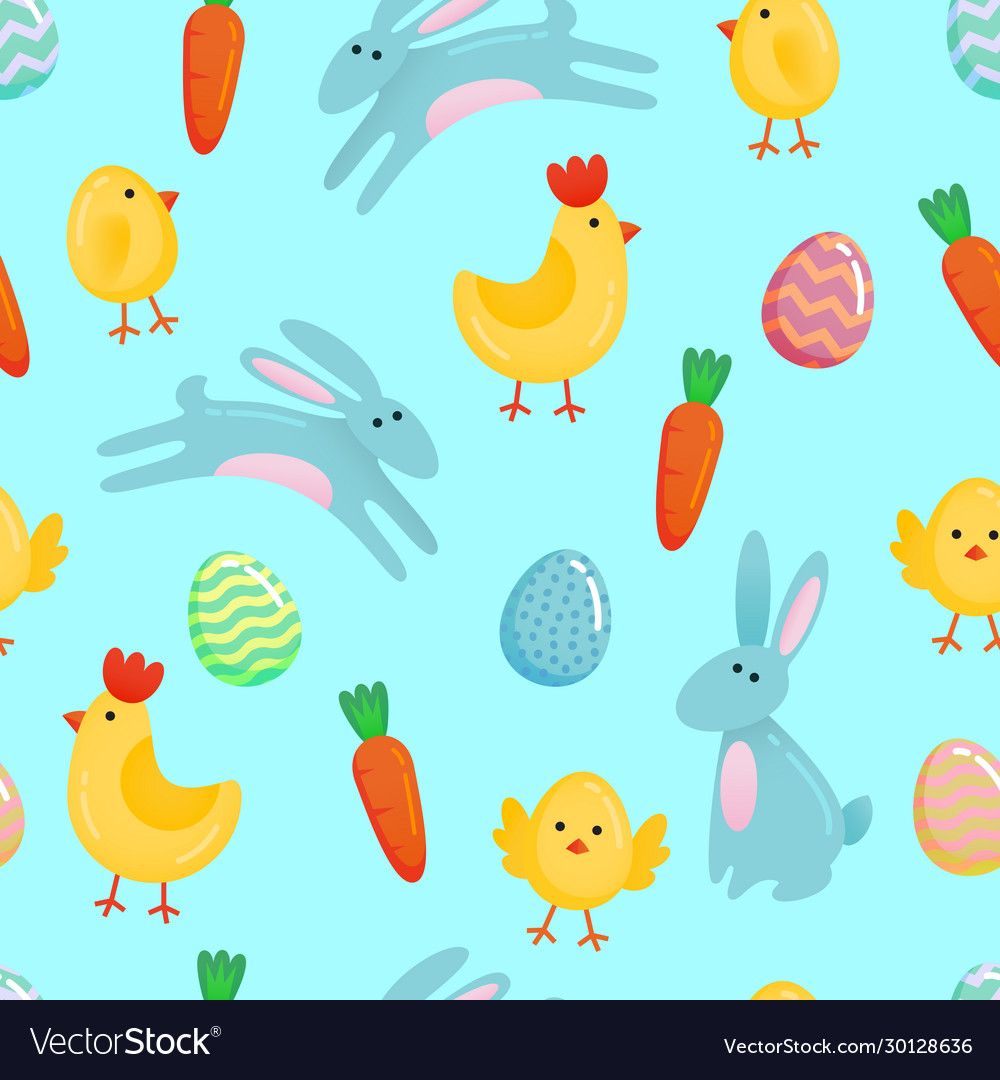 Easter seamless pattern background with cute Vector Image