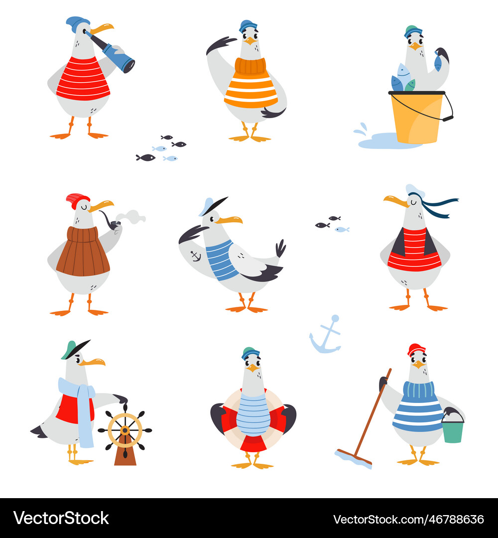 Gull character with webbed feet wearing striped Vector Image