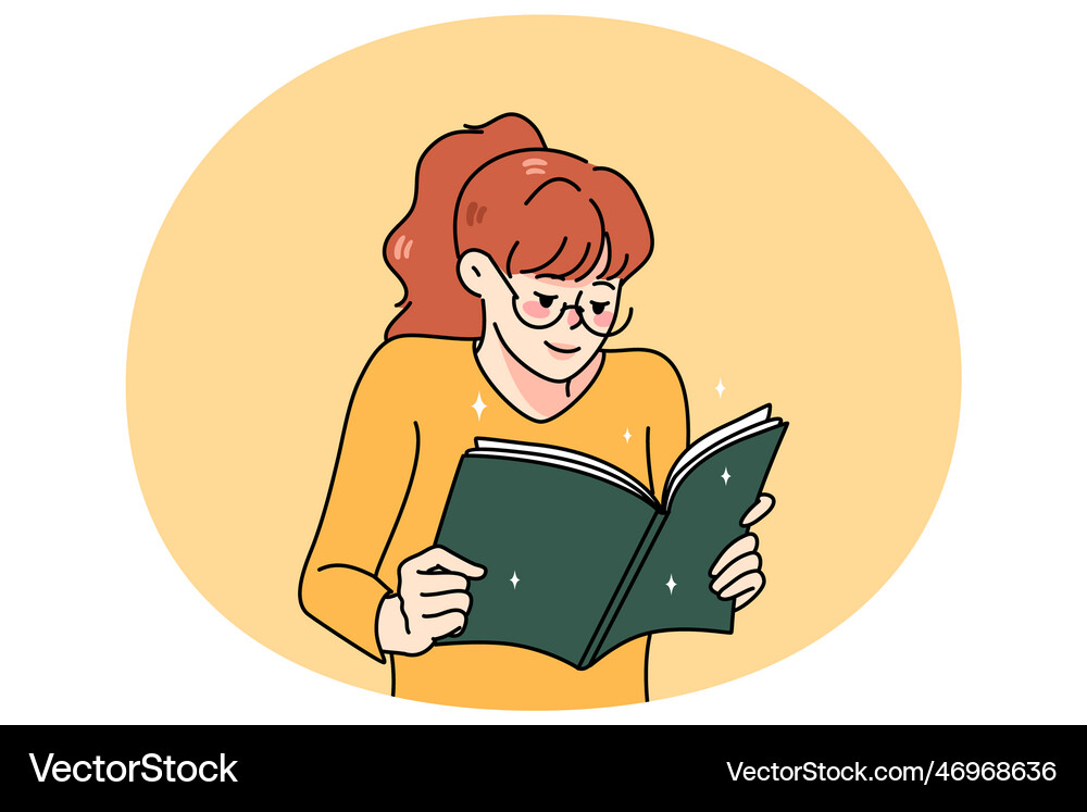 Happy girl reading book Royalty Free Vector Image