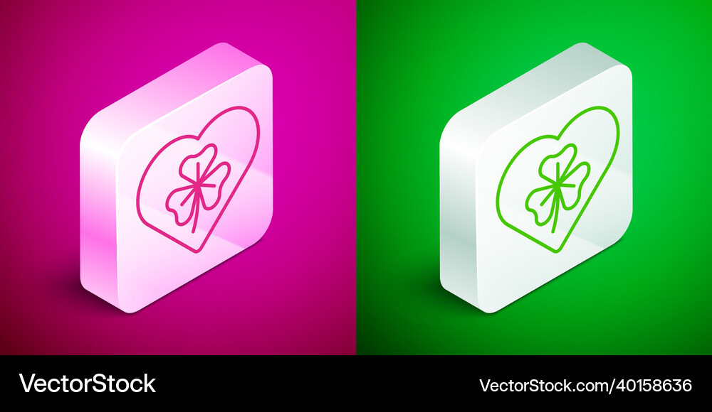 Isometric line heart with clover trefoil leaf icon