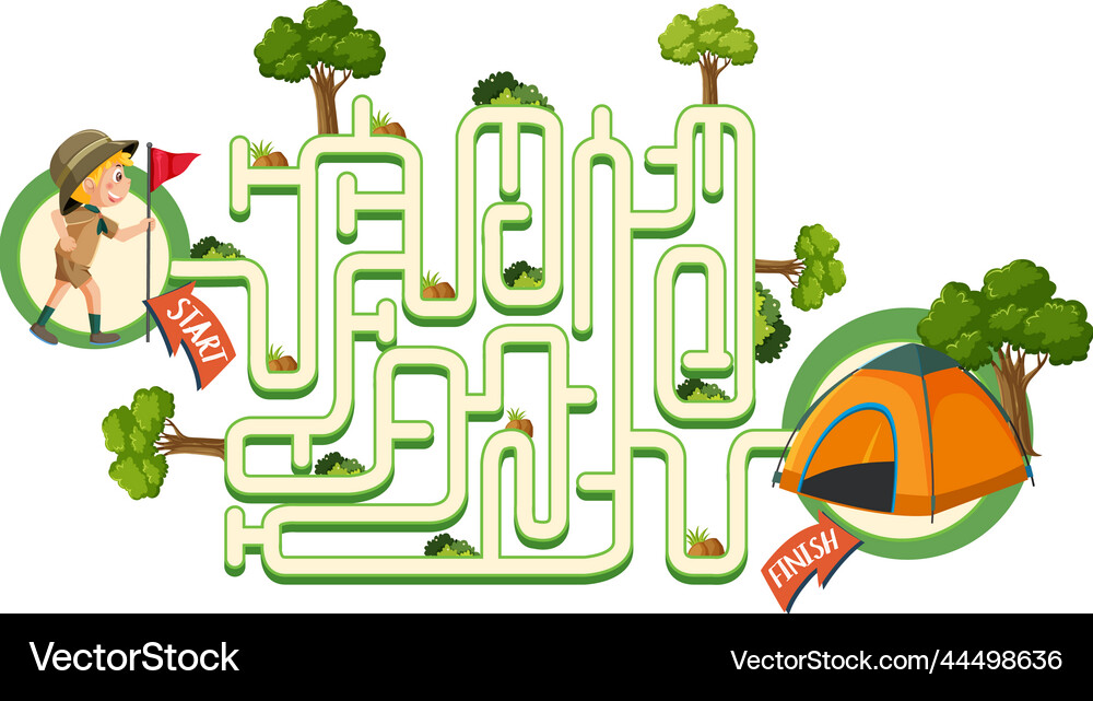 Maze game template in camping theme for kids Vector Image