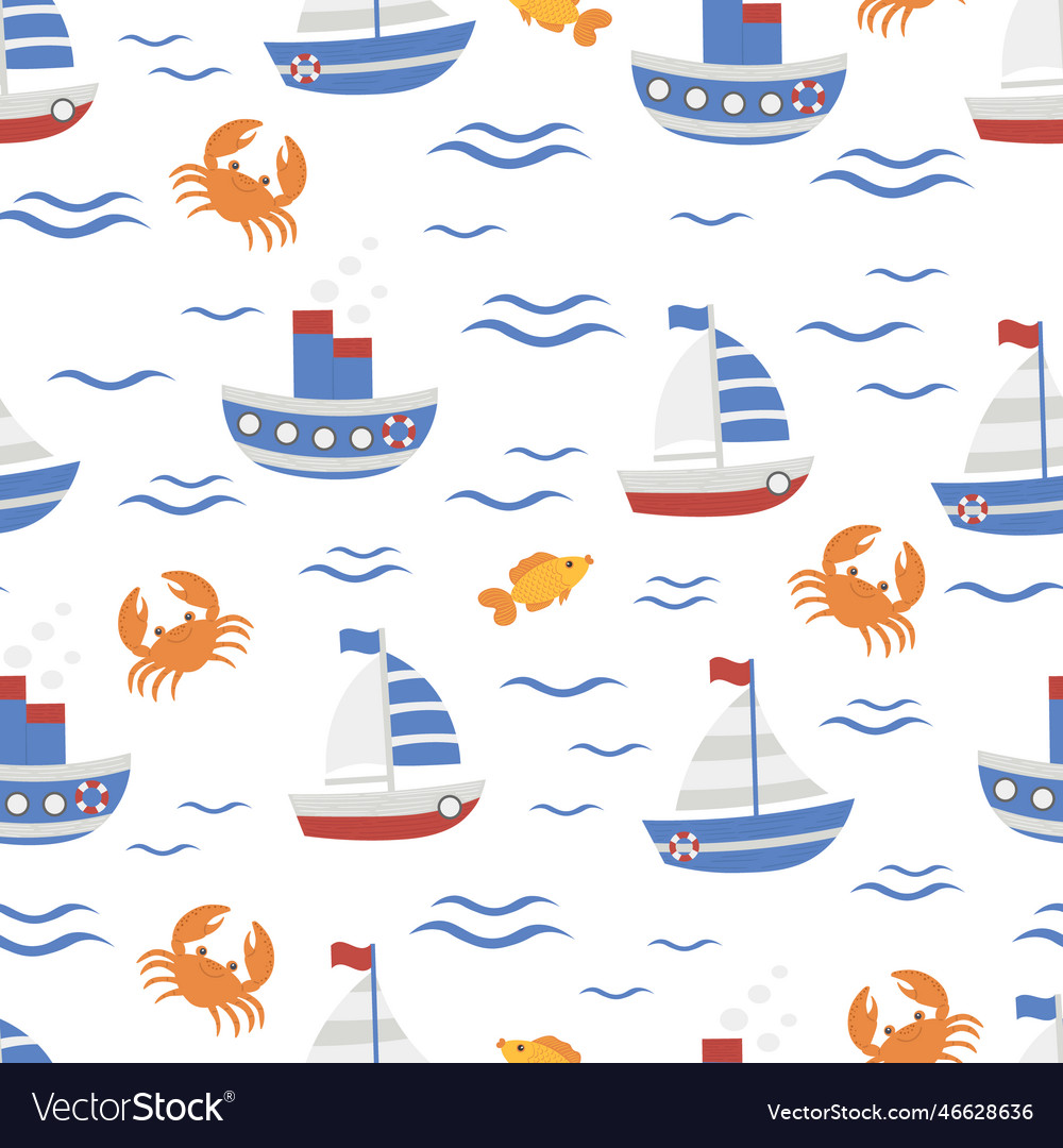 Seamless pattern with cute nautical elements Vector Image
