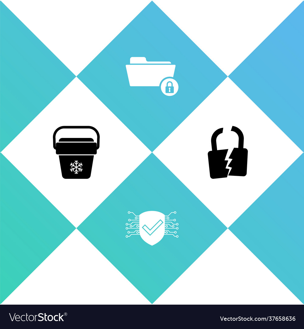 Set Cooler Bag Cyber Security Folder And Lock Vector Image