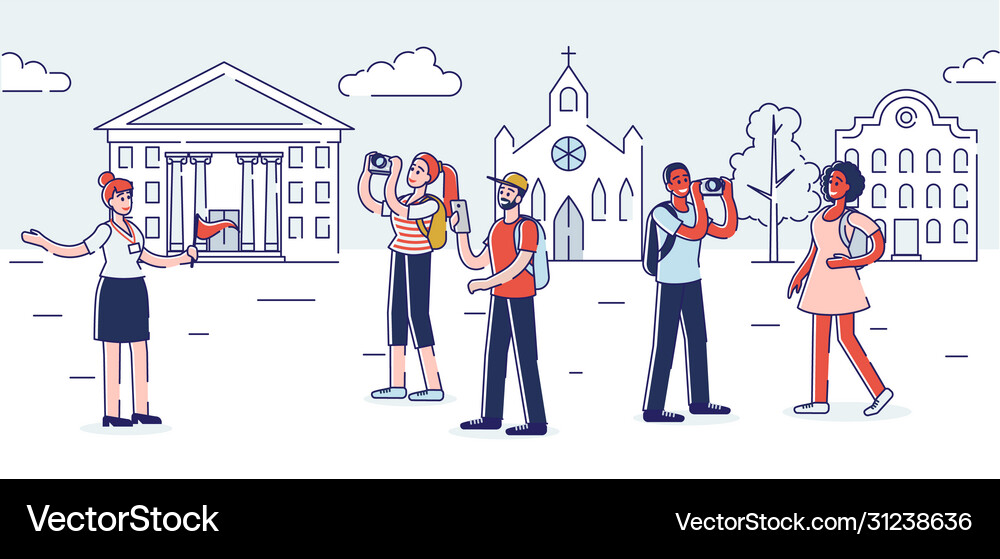 Travelling concept tourist guide stand with red Vector Image