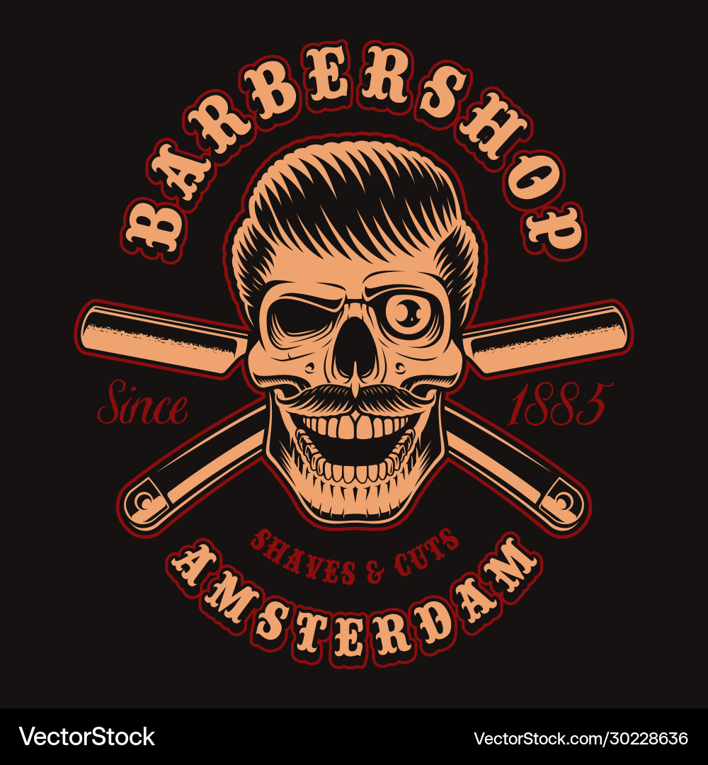 Vintage barber skull with crossed razor Royalty Free Vector