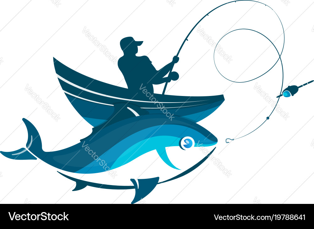 Fisherman in a boat and fish Royalty Free Vector Image