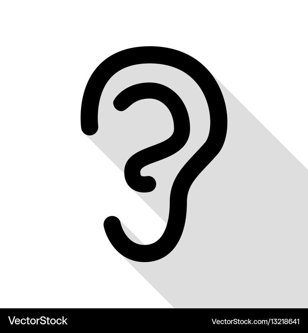 Human ear sign black icon with flat style shadow Vector Image