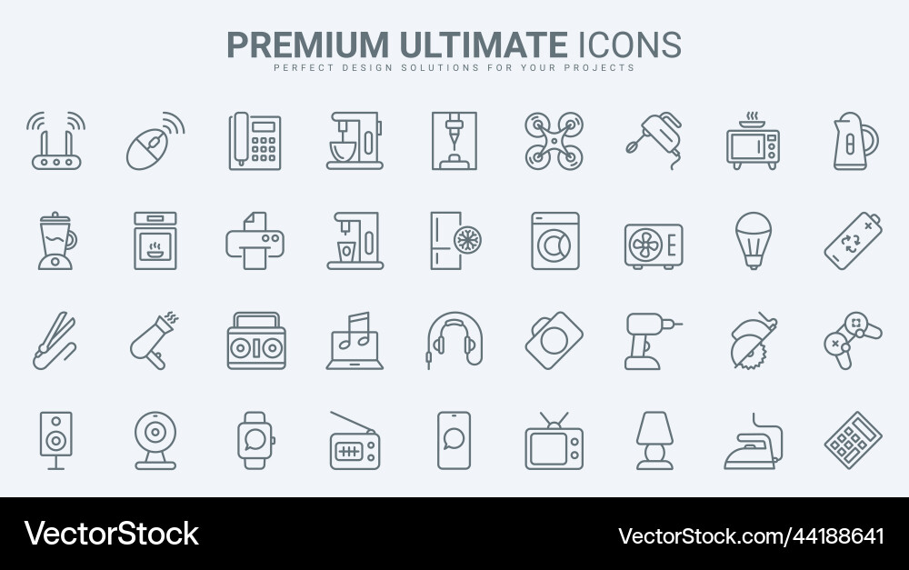 Kitchen household appliances thin line icons set Vector Image
