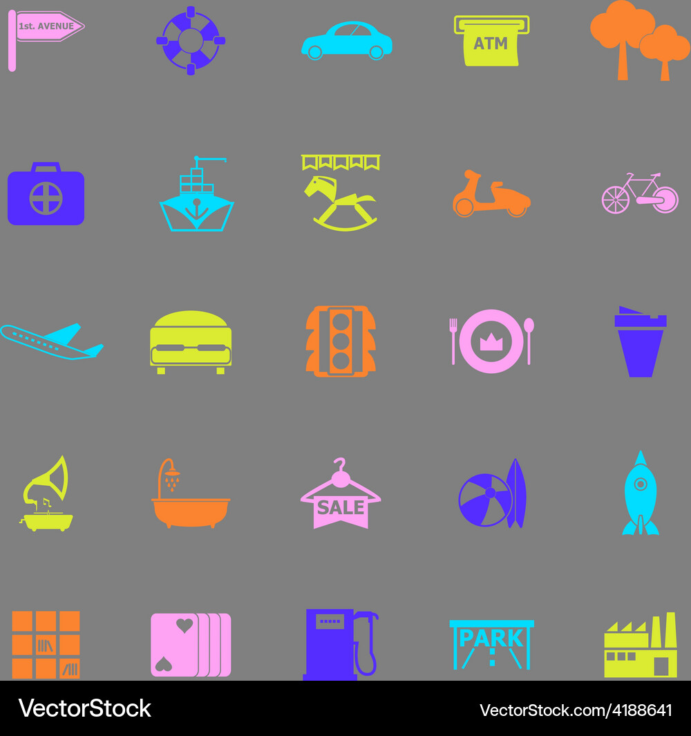 Map place color icons on gray background Vector Image