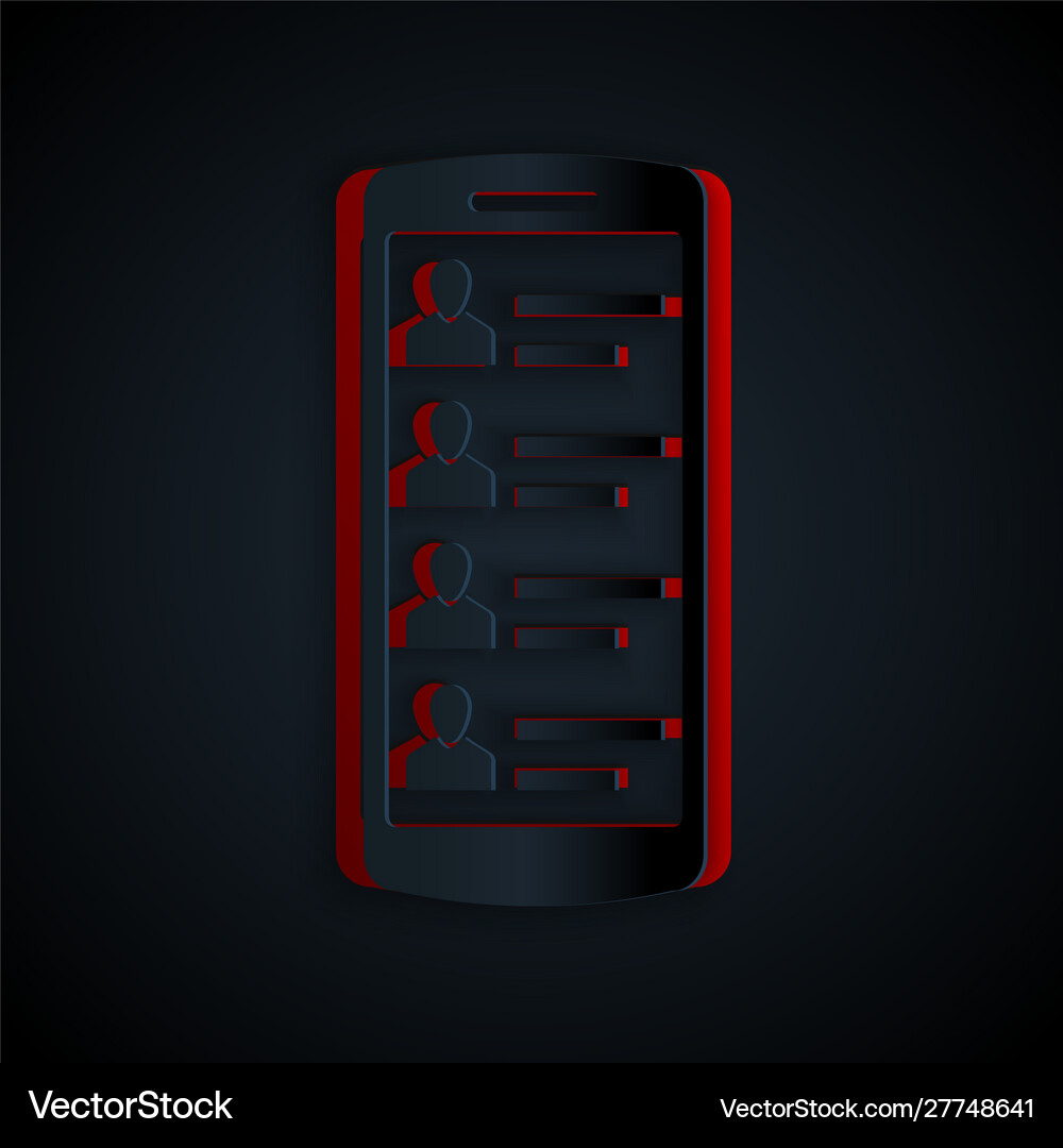 Paper cut smartphone with contacts on screen icon Vector Image