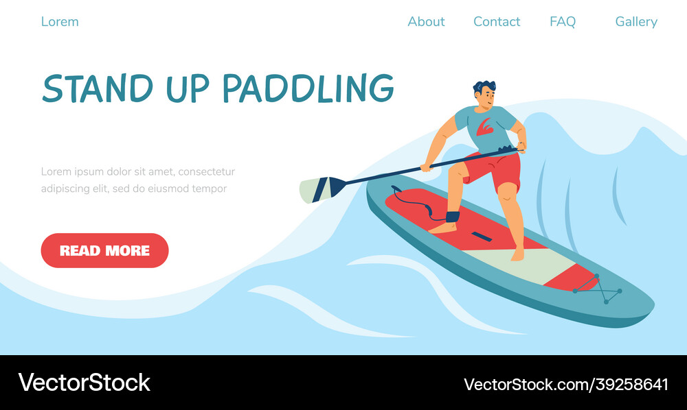 Stand up paddling website with man on paddleboard Vector Image