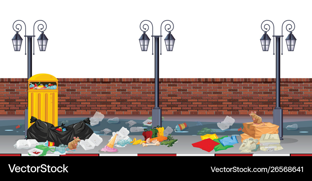 Street scene with rubbish Royalty Free Vector Image