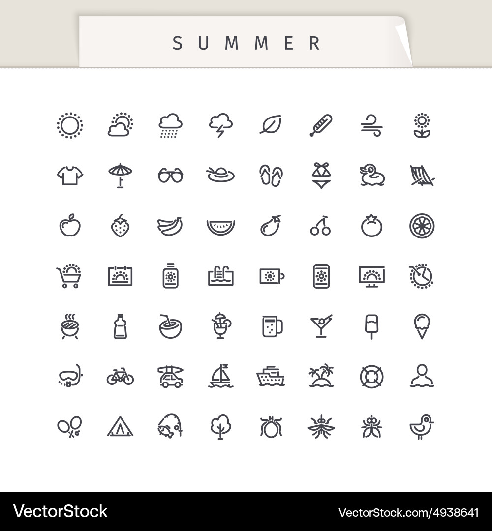 Summer and vacation stroke icons set Royalty Free Vector