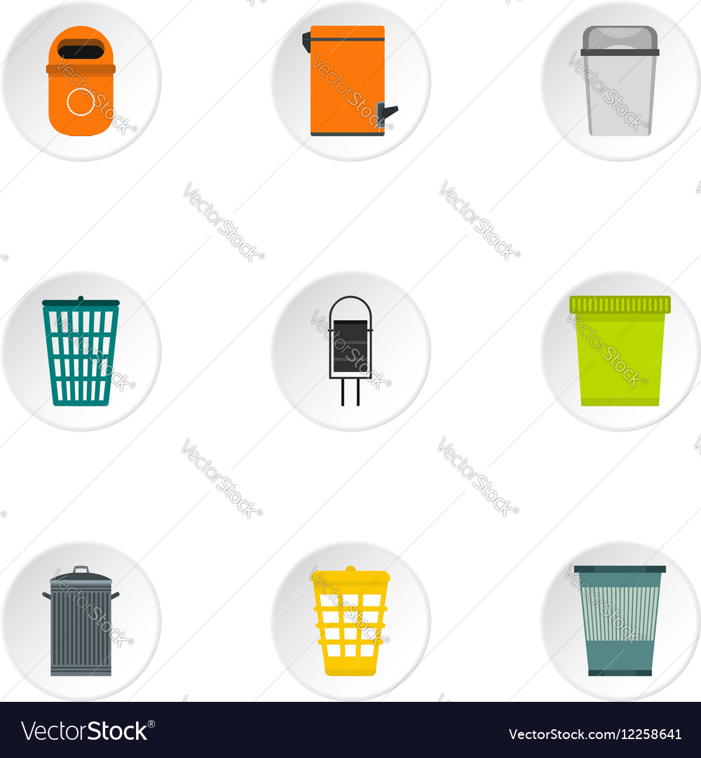 Trash can icons set flat style Royalty Free Vector Image