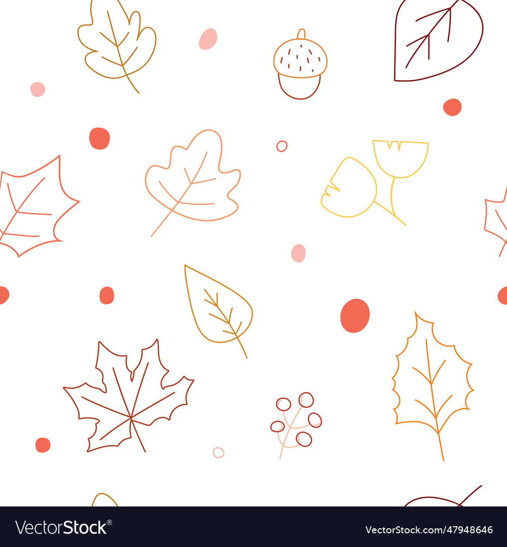 Autumn leaves line drawing in seamless pattern Vector Image